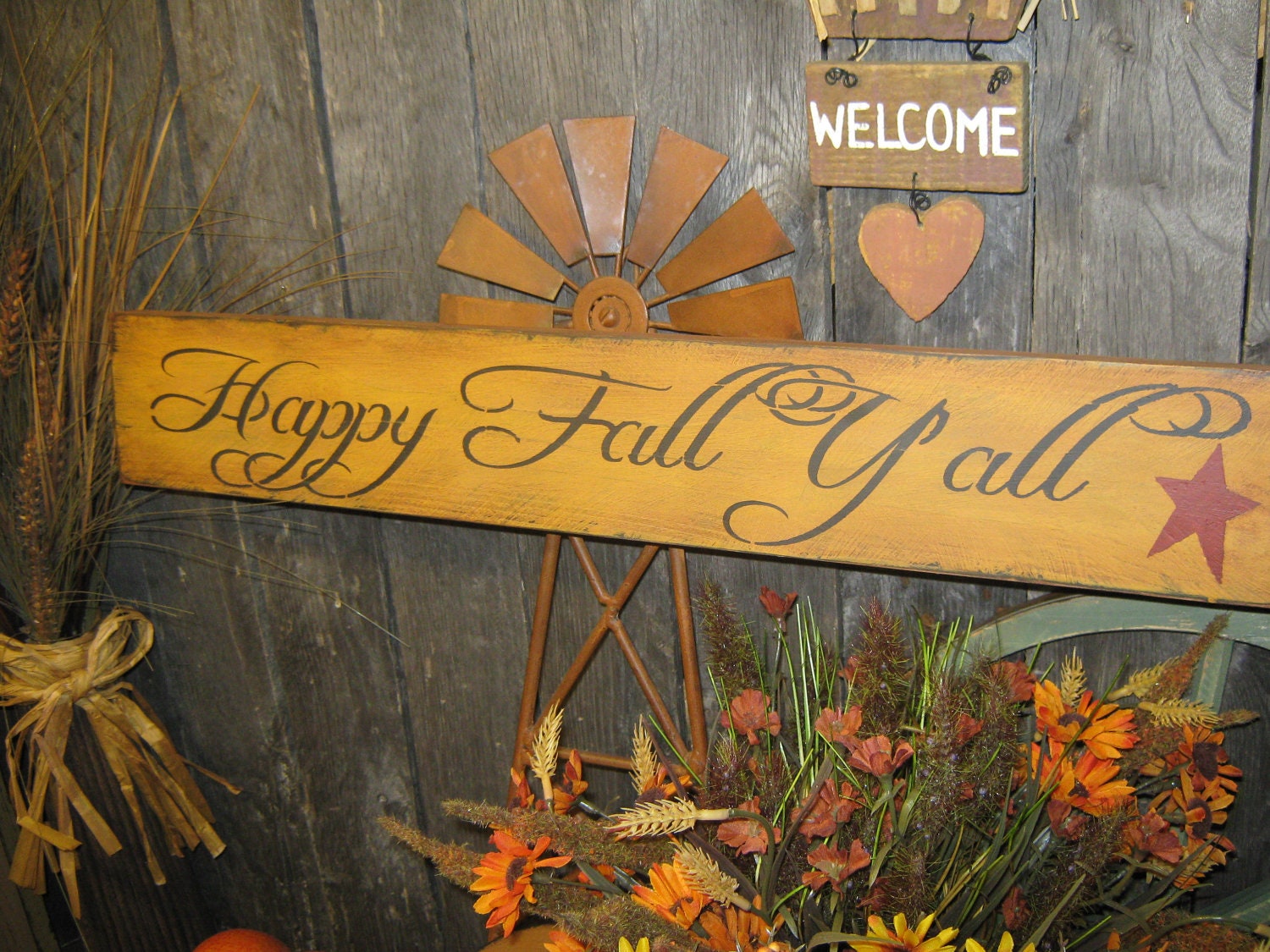 Primitive Sign Wood Sign HAPPY FALL Y'ALL - Etsy