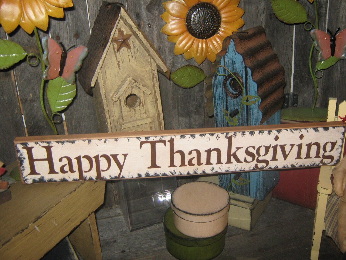 Happy Thanksgiving Sign / Give Thanks Sign / Primitive Sign / - Etsy