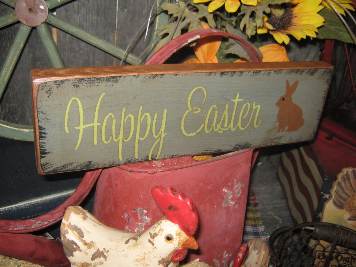 Primitive Wood Sign Easter Holiday Bunny Rabbit Happy | Etsy