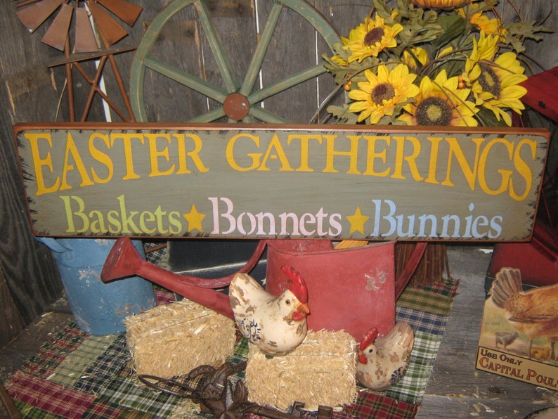 Primitive Wood Sign Easter Holiday Bunny Rabbit Happy | Etsy