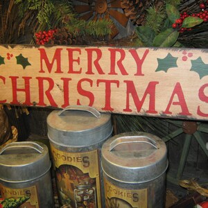 Primitive Large Holiday Wooden Hand Painted Christmas Sign MERRY ...