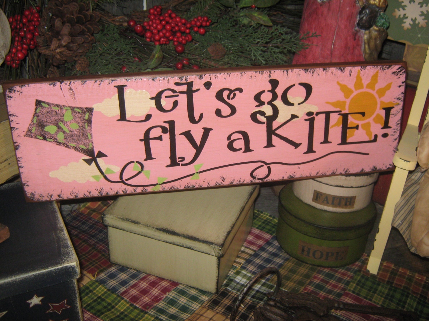 Primitive Wood Sign Let's Go Fly a Kite Girl | Etsy