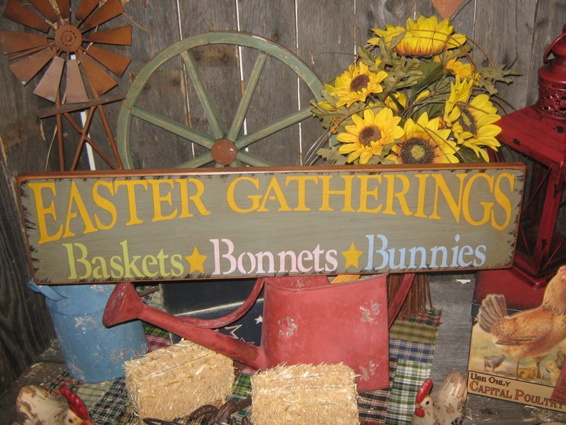 Primitive Wood Sign Easter Holiday Bunny Rabbit Happy | Etsy