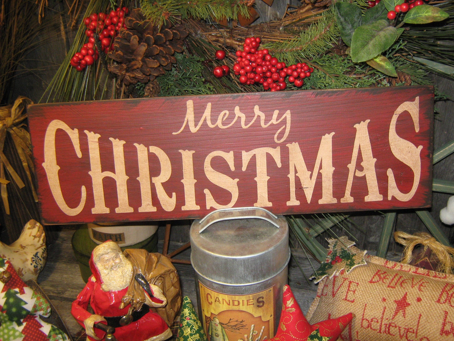 Primitive Large Holiday Wooden Hand Painted Christmas Sign | Etsy