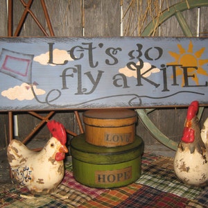 Primitive Wood Sign " Let's Go Fly a Kite " Girl Pink Sign Sport ...
