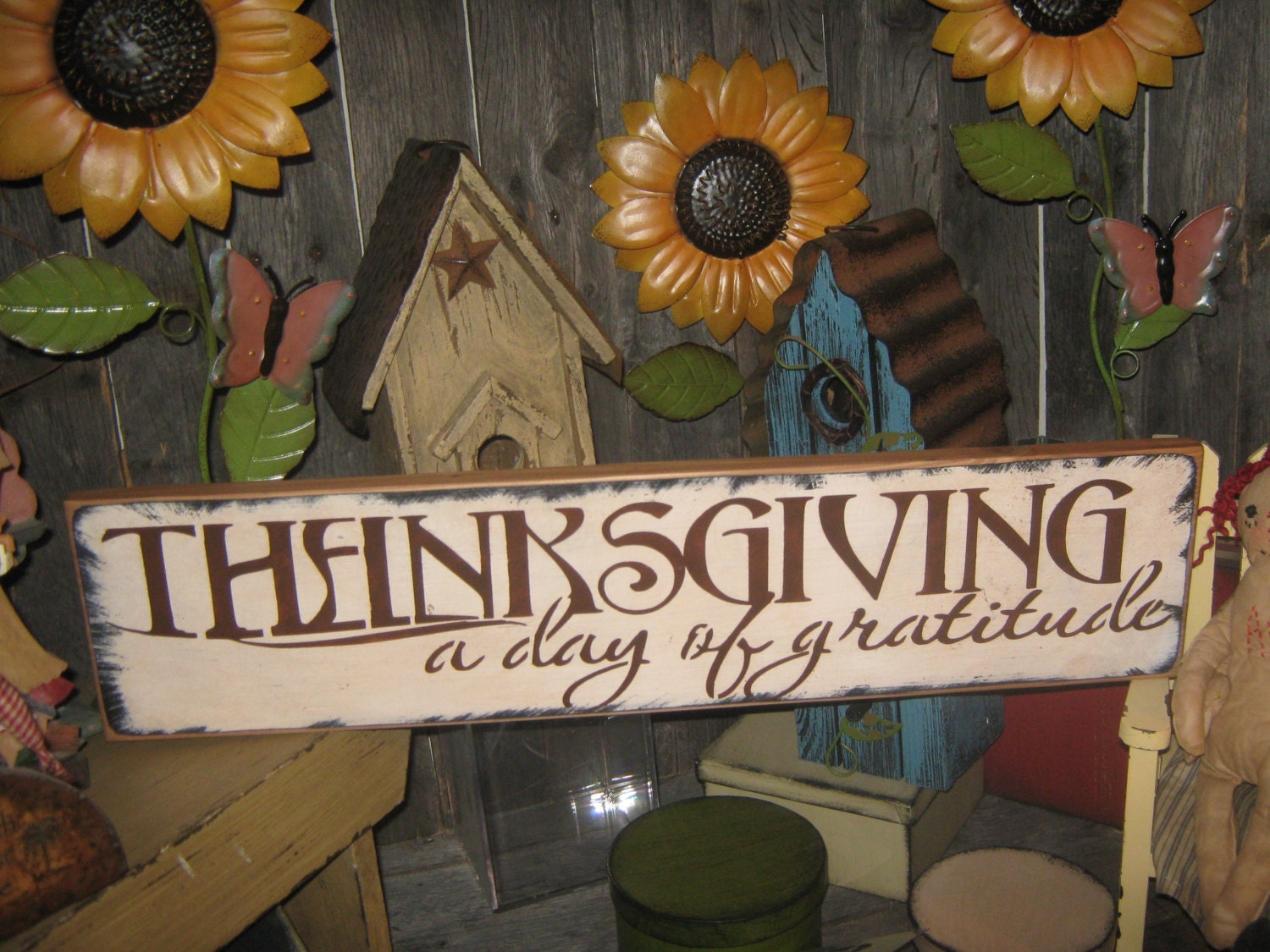 Happy Thanksgiving Sign / Give Thanks Sign / Primitive Sign Lg | Etsy