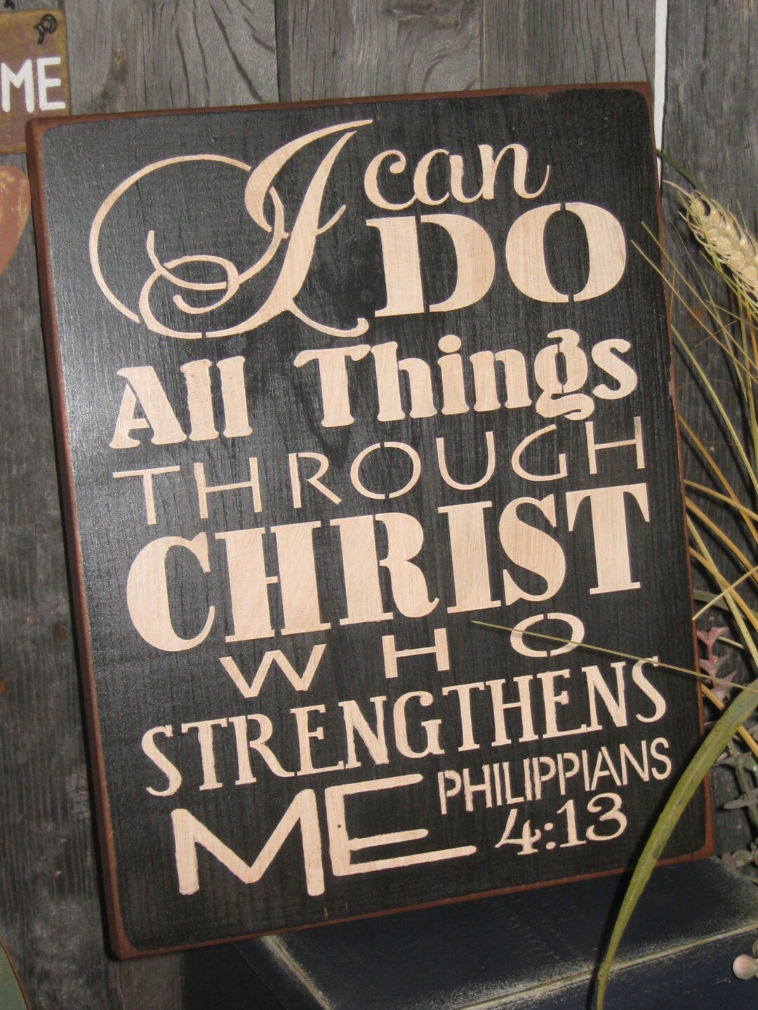 Primitive Wood Painted Religious Spiritual Sign I CAN Do All Things ...