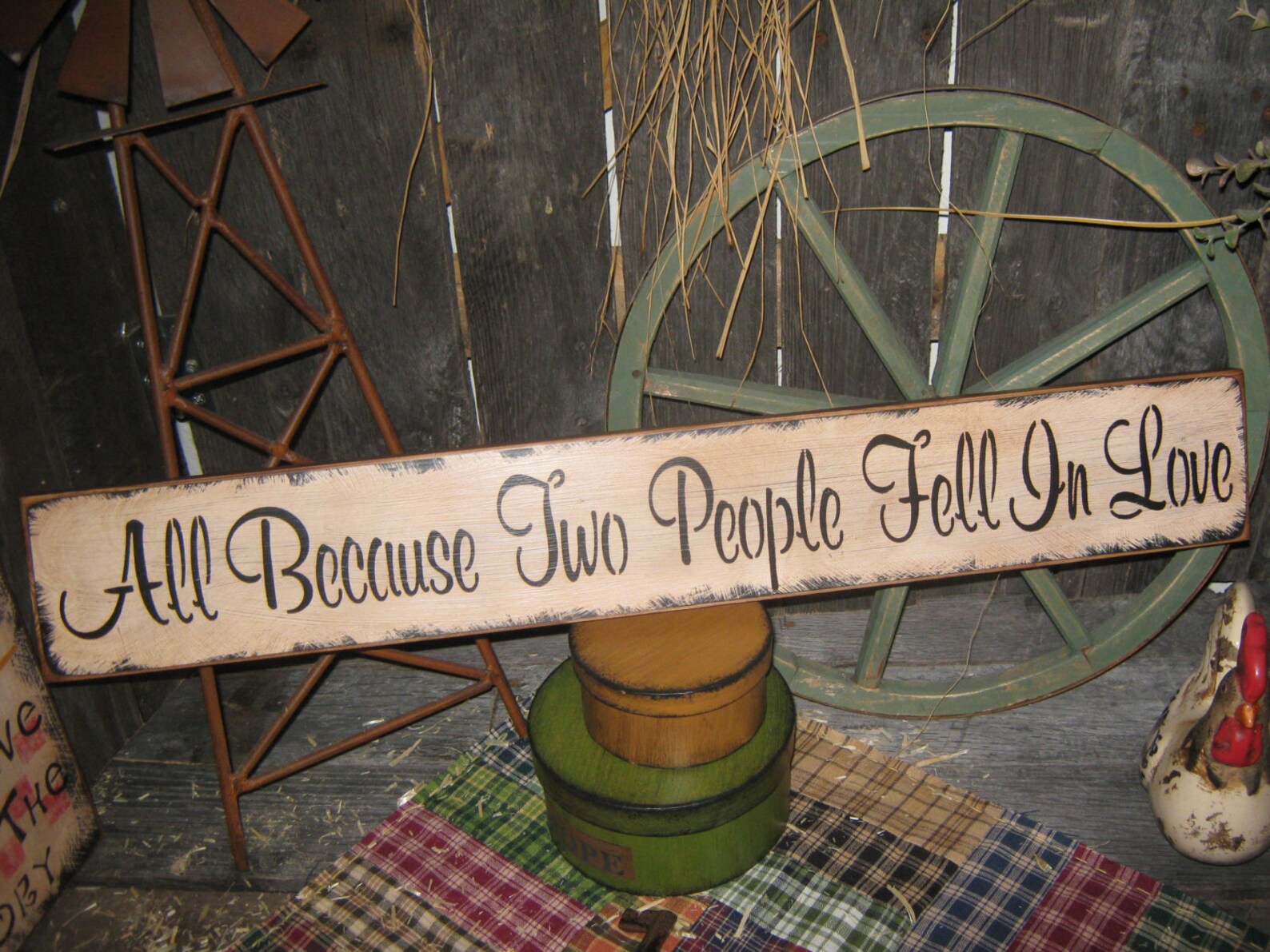 Primitive Lg Wood Love Sign All Because Two People Fell - Etsy