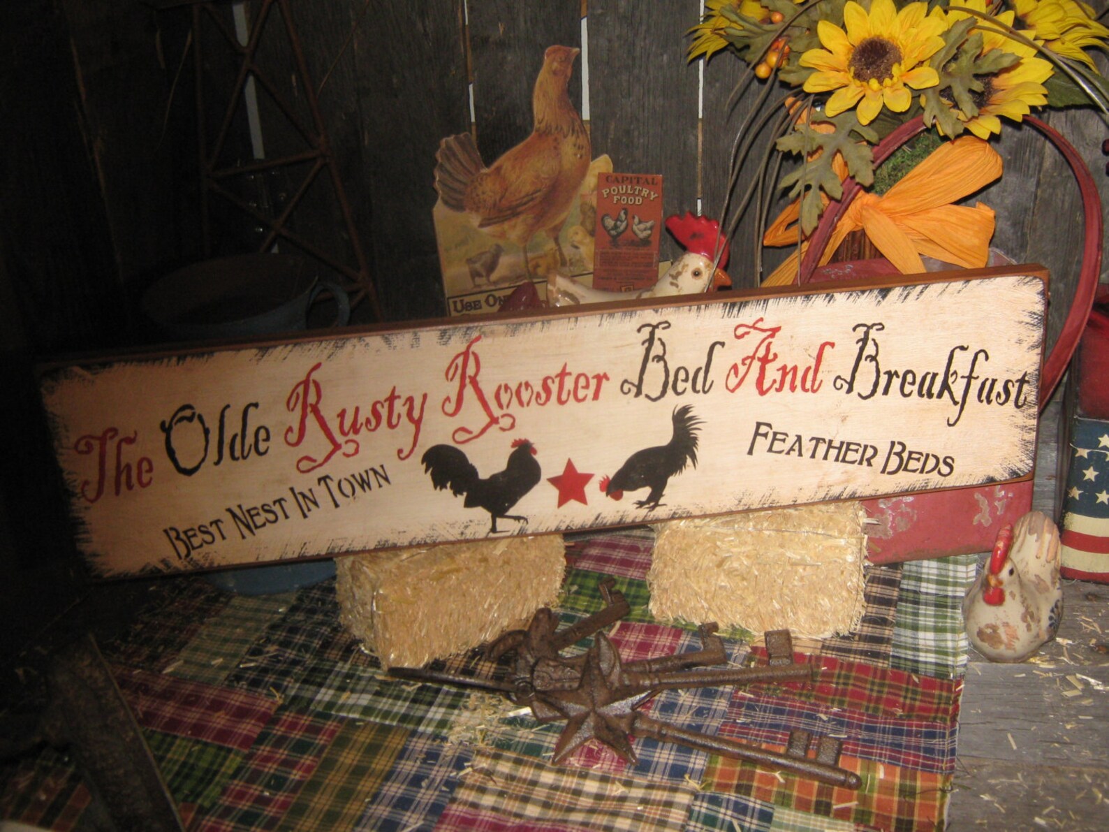 Primitive Sign Wood Sign the Olde Rusty Rooster Bed and - Etsy