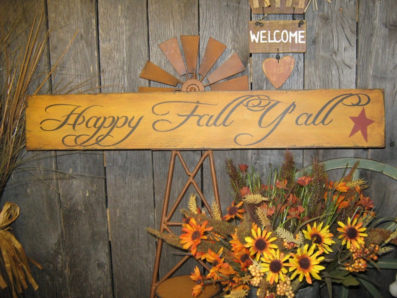 Primitive Sign Wood Sign HAPPY FALL Y'ALL - Etsy
