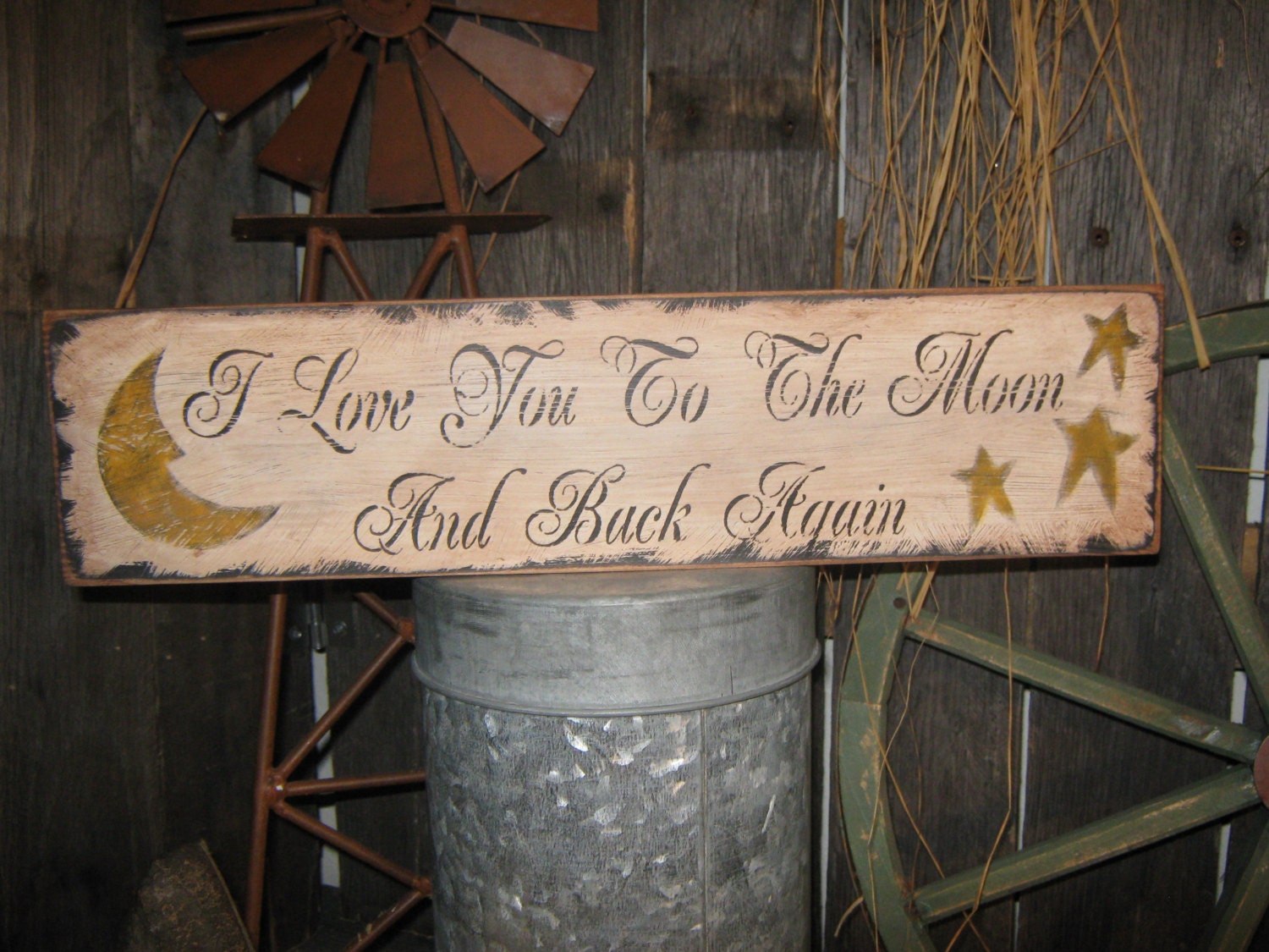 Primitive Love Wood Sign Tuck I Love You To The Moon | Etsy