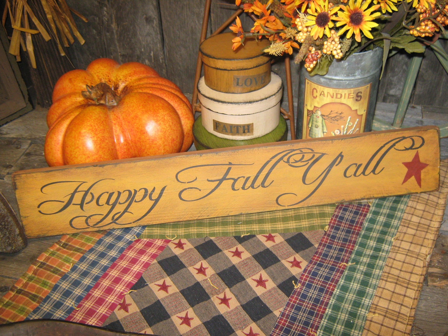 Primitive Sign Wood Sign HAPPY FALL Y'ALL - Etsy