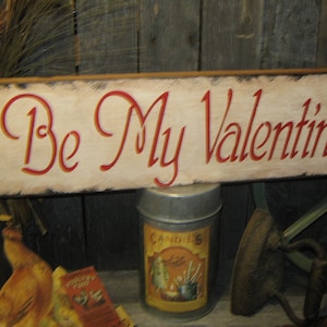 Primitive Love Sign Be My Valentine Wood Wall Decor Holiday Hearts Prim ...