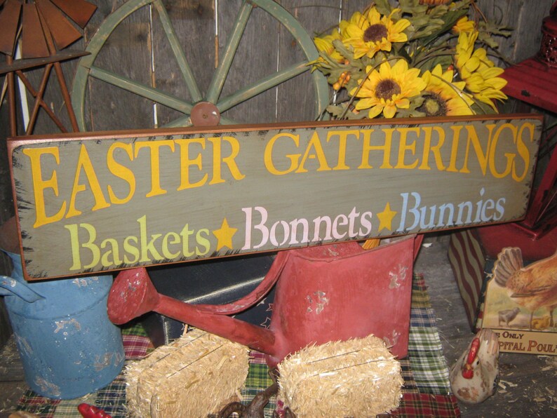 Primitive Wood Sign Easter Holiday Bunny Rabbit Happy | Etsy