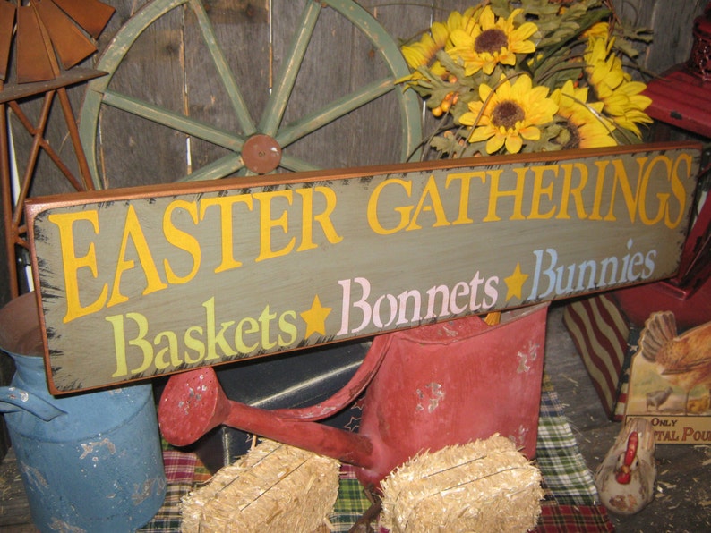 Primitive Wood Sign Easter Holiday Bunny Rabbit Happy - Etsy