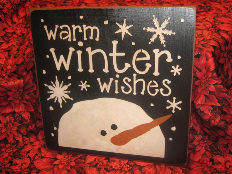 Primitive Wood Painted Snowman Snow Christmas Sign Warm - Etsy
