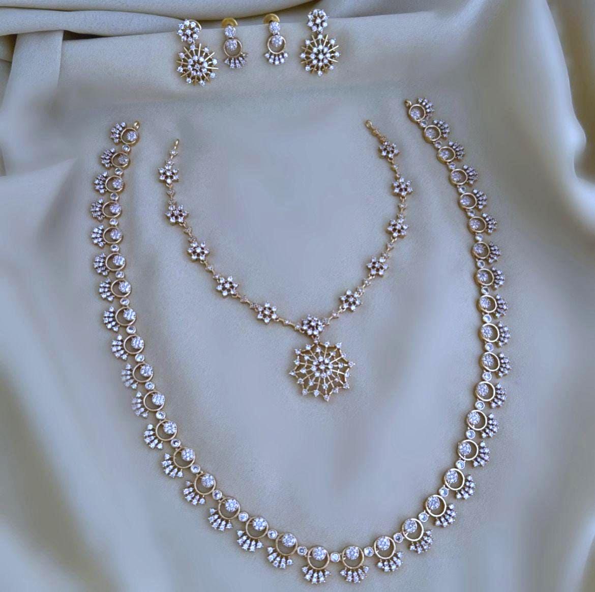 Antique Gold Floral Necklace Set, White Stone Jewelry - Etsy