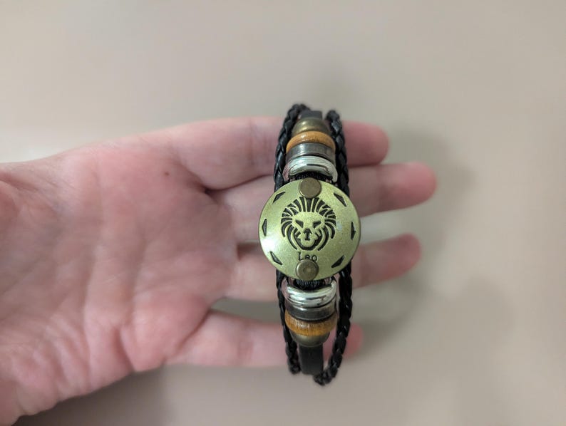 Leo Zodiac Bracelet | Handmade Leather Astrology Jewelry | Lion Sign ...