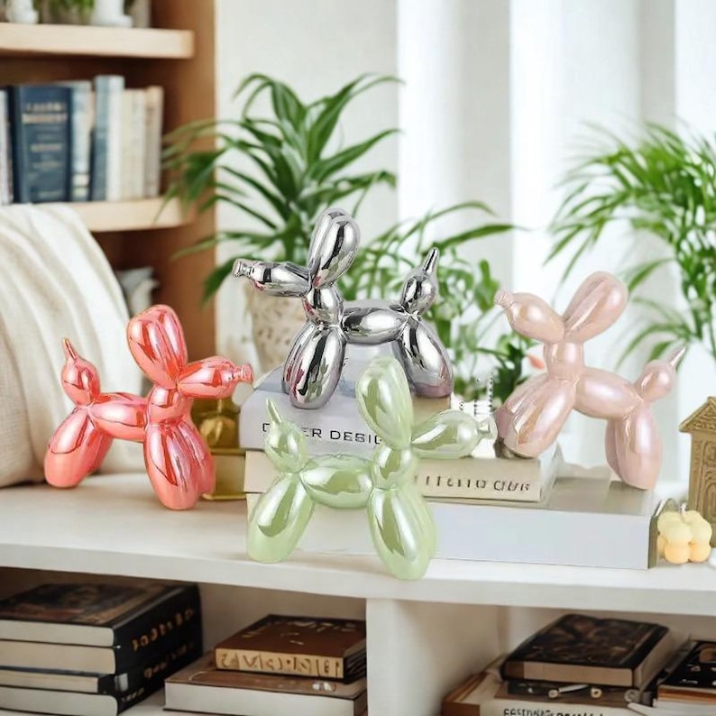 Ceramic Balloon Dog Sculpture, Electroplated Glossy Finish, Modern Pop ...