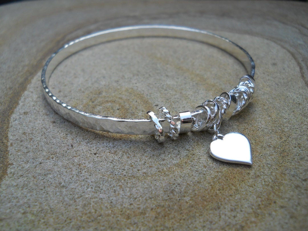 Silver Bangle With Silver Rings and Little Silver Heart - Etsy