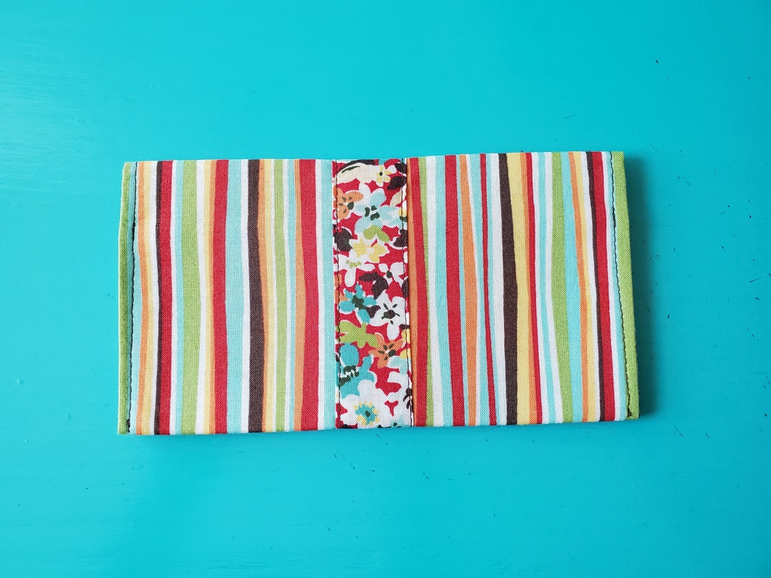 Floral Stripe Fabric Checkbook Cover Coupon Holder Orange Yellow Red ...