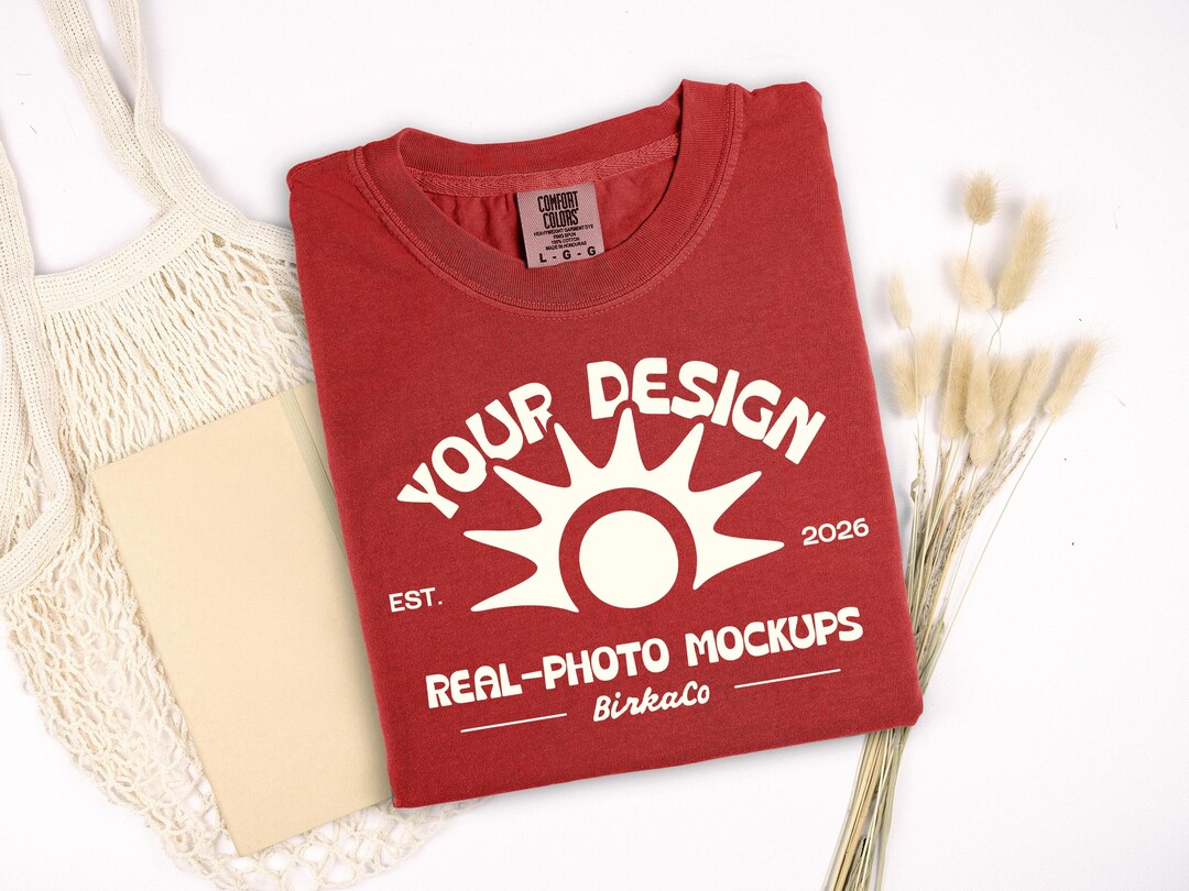 Red Comfort Colors 1717 Mockup | C1717 Angled Flat Lay T Shirt Garment ...