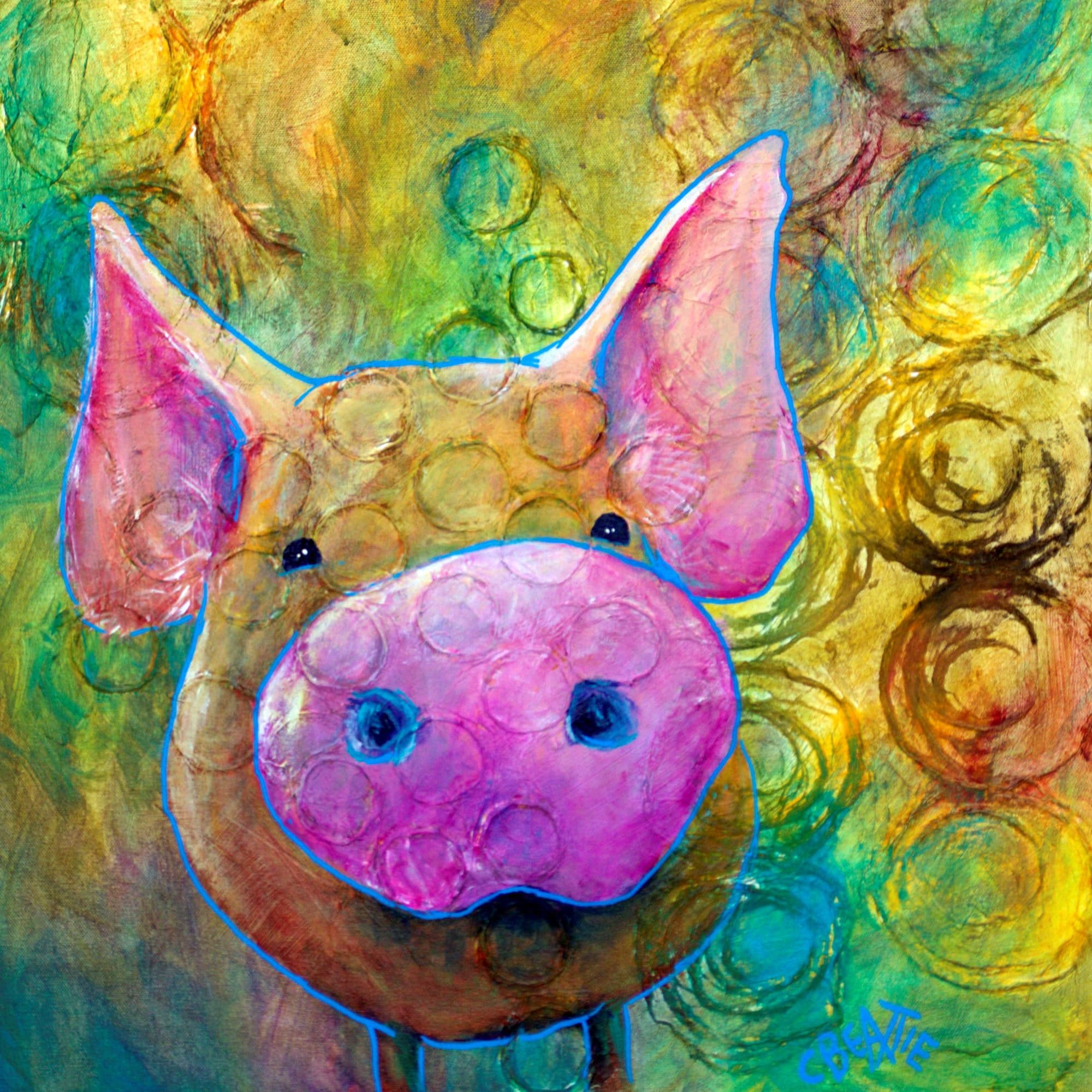 Pig Art Print, Colorful Print of Original Painting, 8 X 8 on Thick ...
