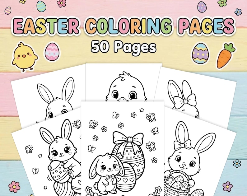 Easter Coloring Pages for Kids | Cute Bunny & Egg Coloring Book | Easy ...