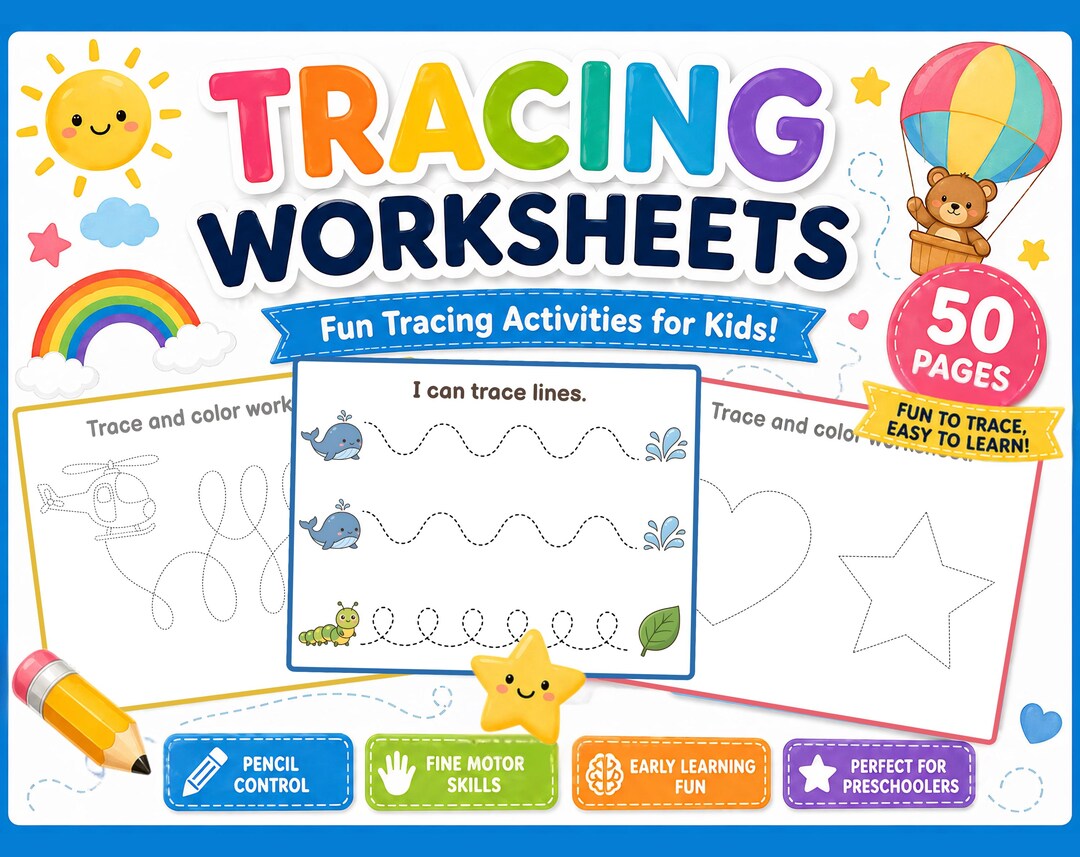 50 Preschool Line Tracing Worksheets Bundle | Fine Motor Pre-writing ...