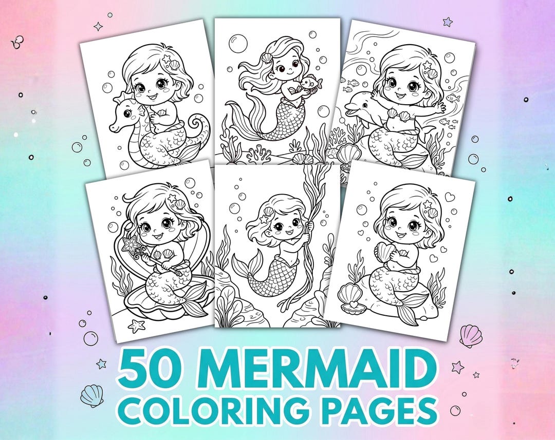 50 Mermaid Coloring Pages for Kids | Cute Mermaid Coloring Book ...