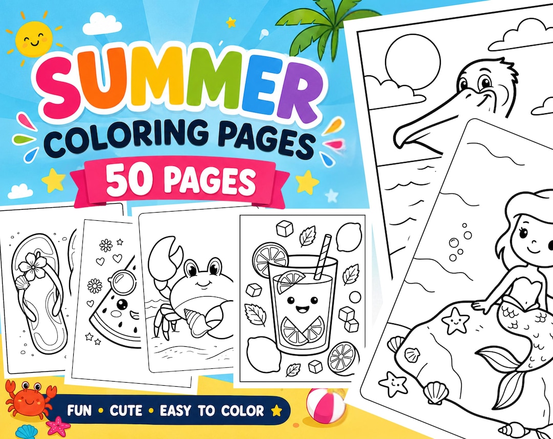 Kawaii Summer Coloring Pages Printable PDF, 50 Cute Summer Designs ...
