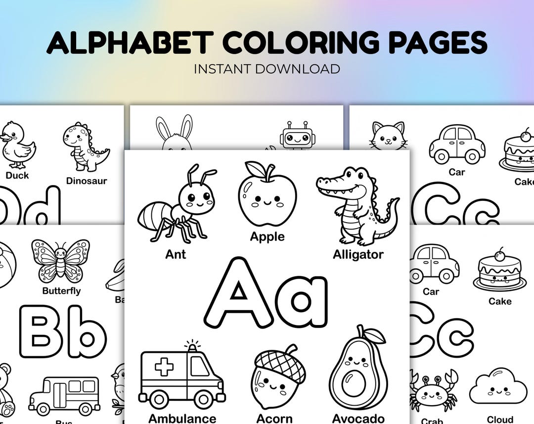 Alphabet, A to Z Kids Coloring Book, Preschool & Kindergarten Learning ...
