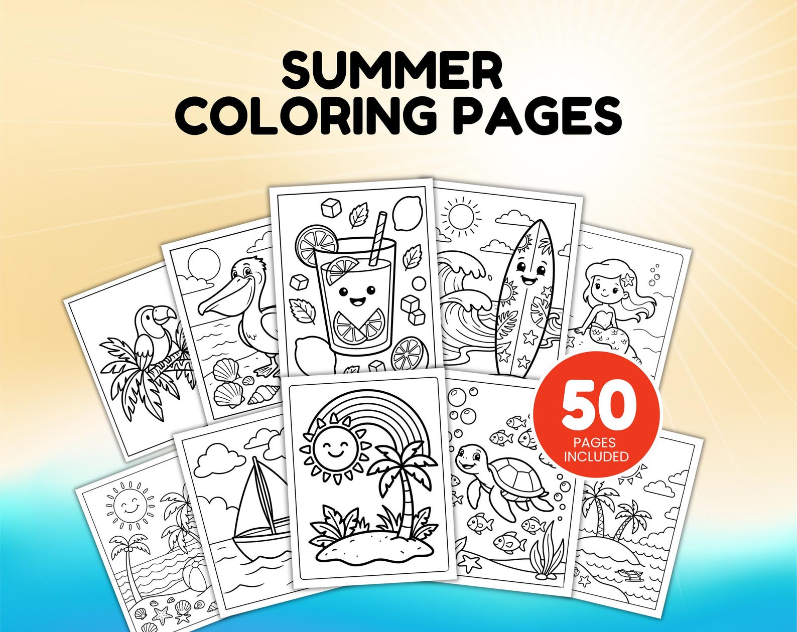 Kawaii Summer Coloring Pages Printable PDF, 50 Cute Summer Designs ...