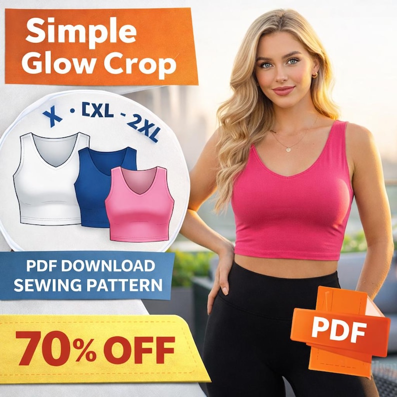 Simple Glow Crop Top Sewing Pattern | Ribbed V-neck Halter Bralette ...