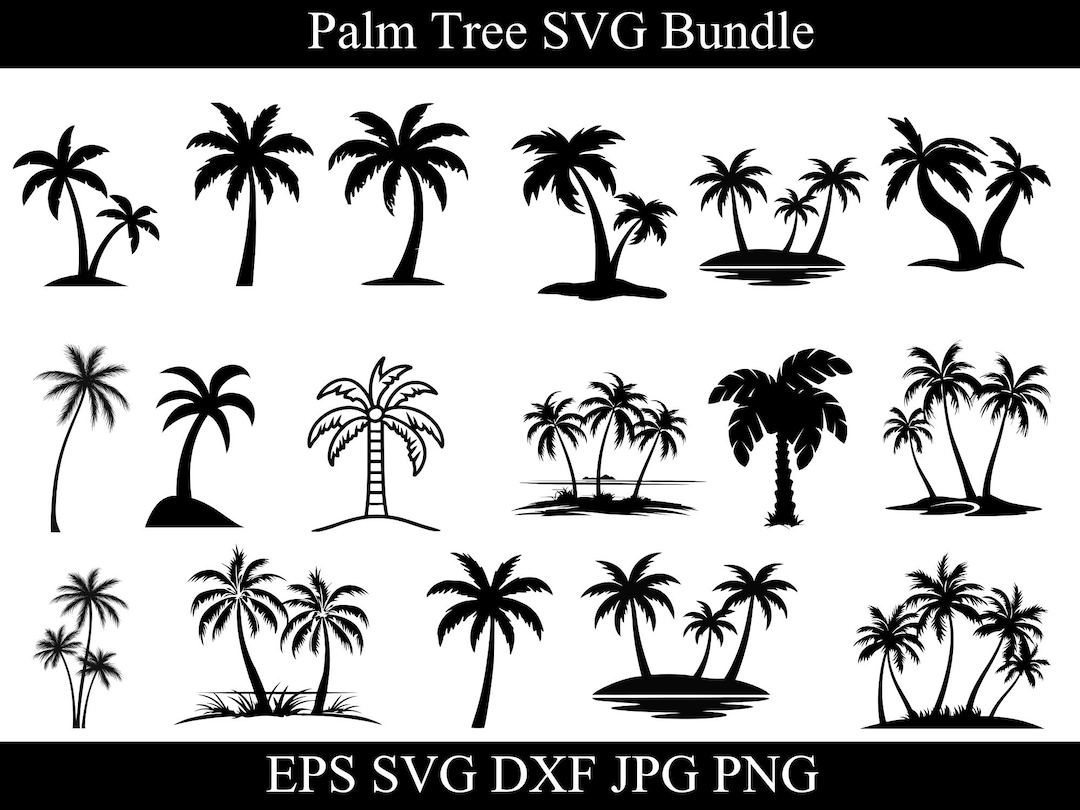 Palm Tree Svg Bundle, Clipart, Silhouette, Cut Files for Cricut, Beach ...