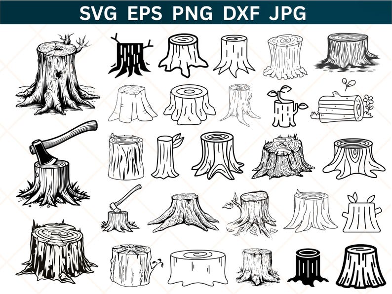 Tree Stump SVG Bundle: Hand-drawn Clipart (digital Download) - Etsy
