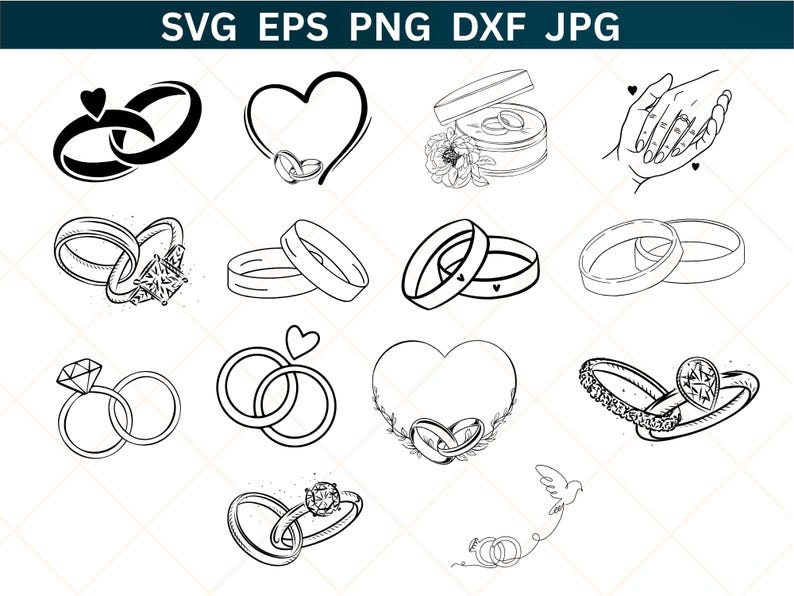 Wedding Ring SVG Bundle, Diamond, Engagement Vector Files (digital ...