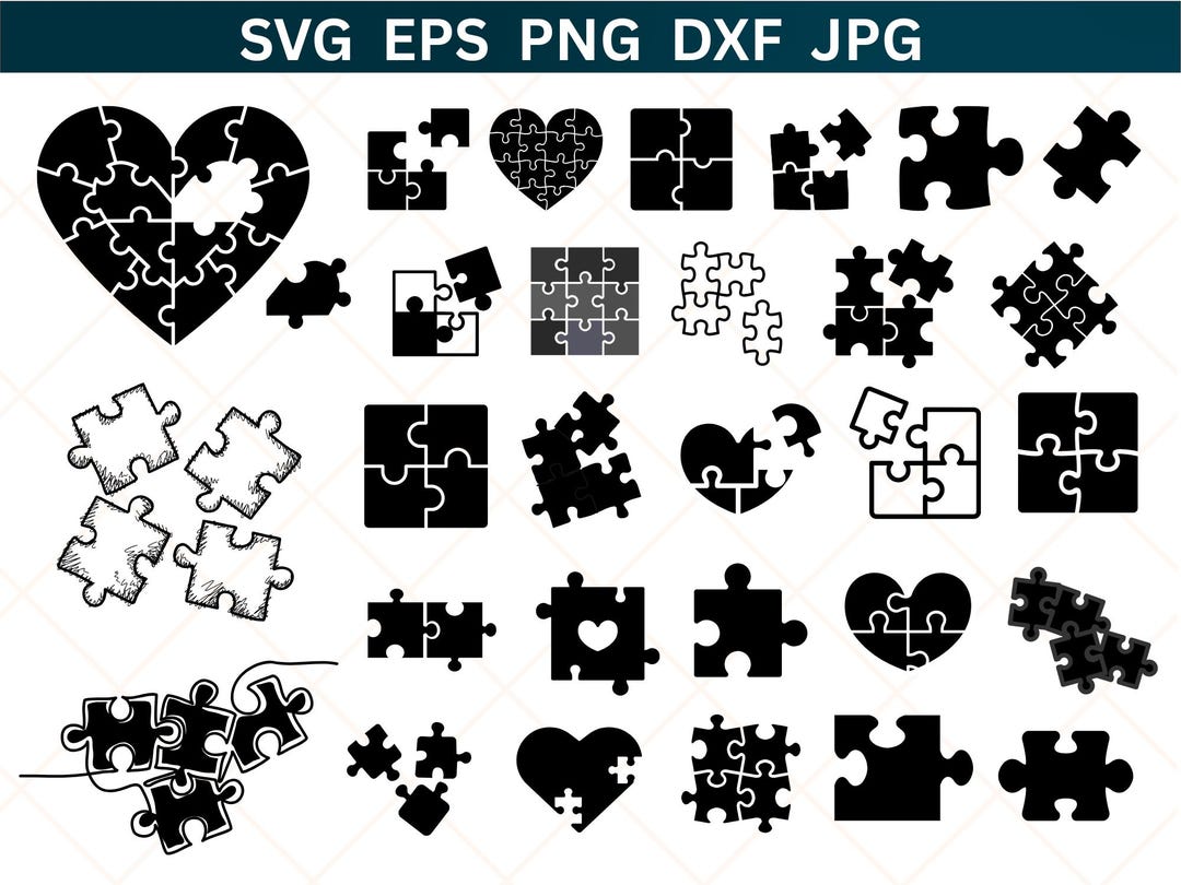 Puzzle Pieces Outlines Bundle | Vector Cut Files (svg, Png, Dxf, Eps ...