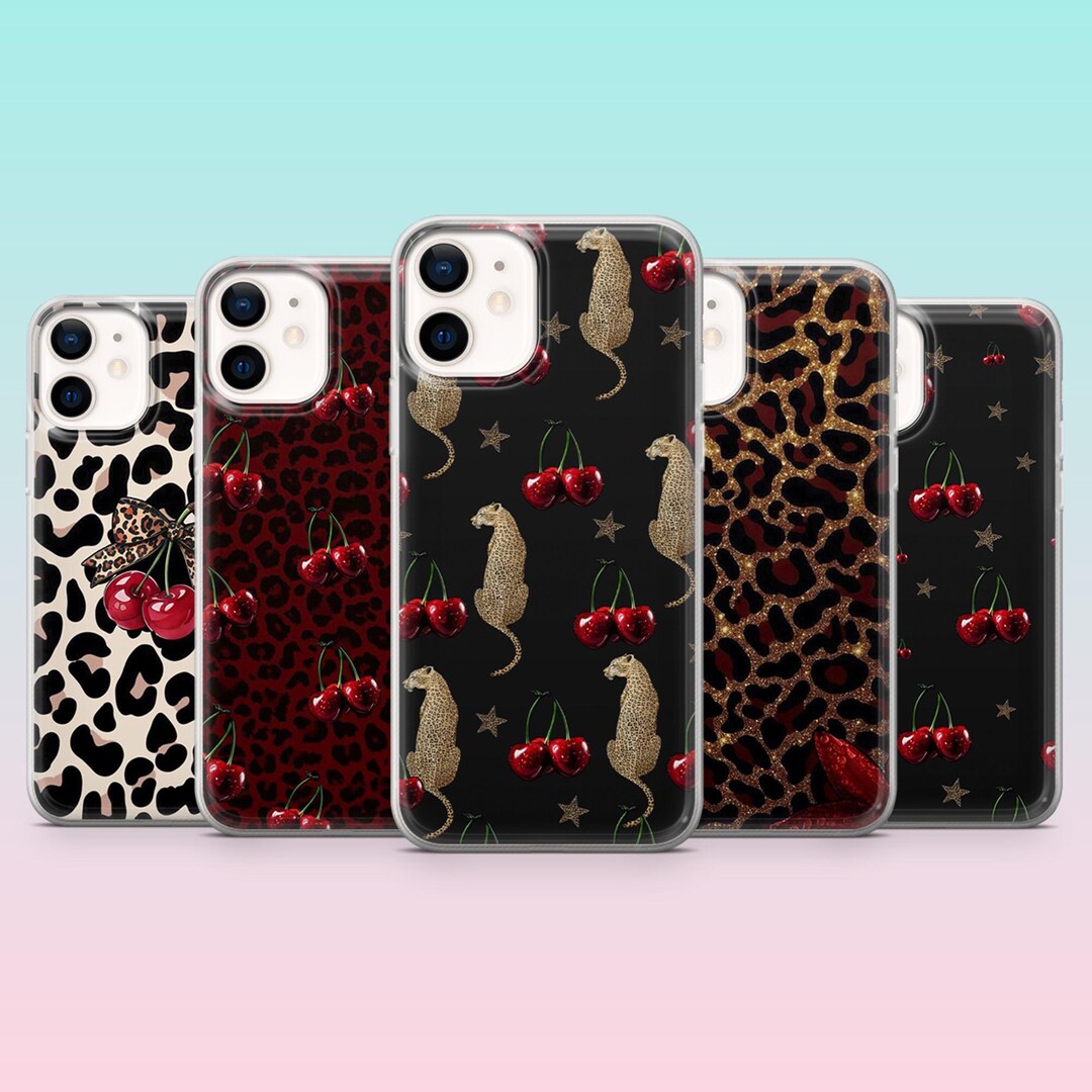 Cherry Leopard Case Y2K Baddie Cover for iPhone 17pro, 16, 15, 14, 13 ...