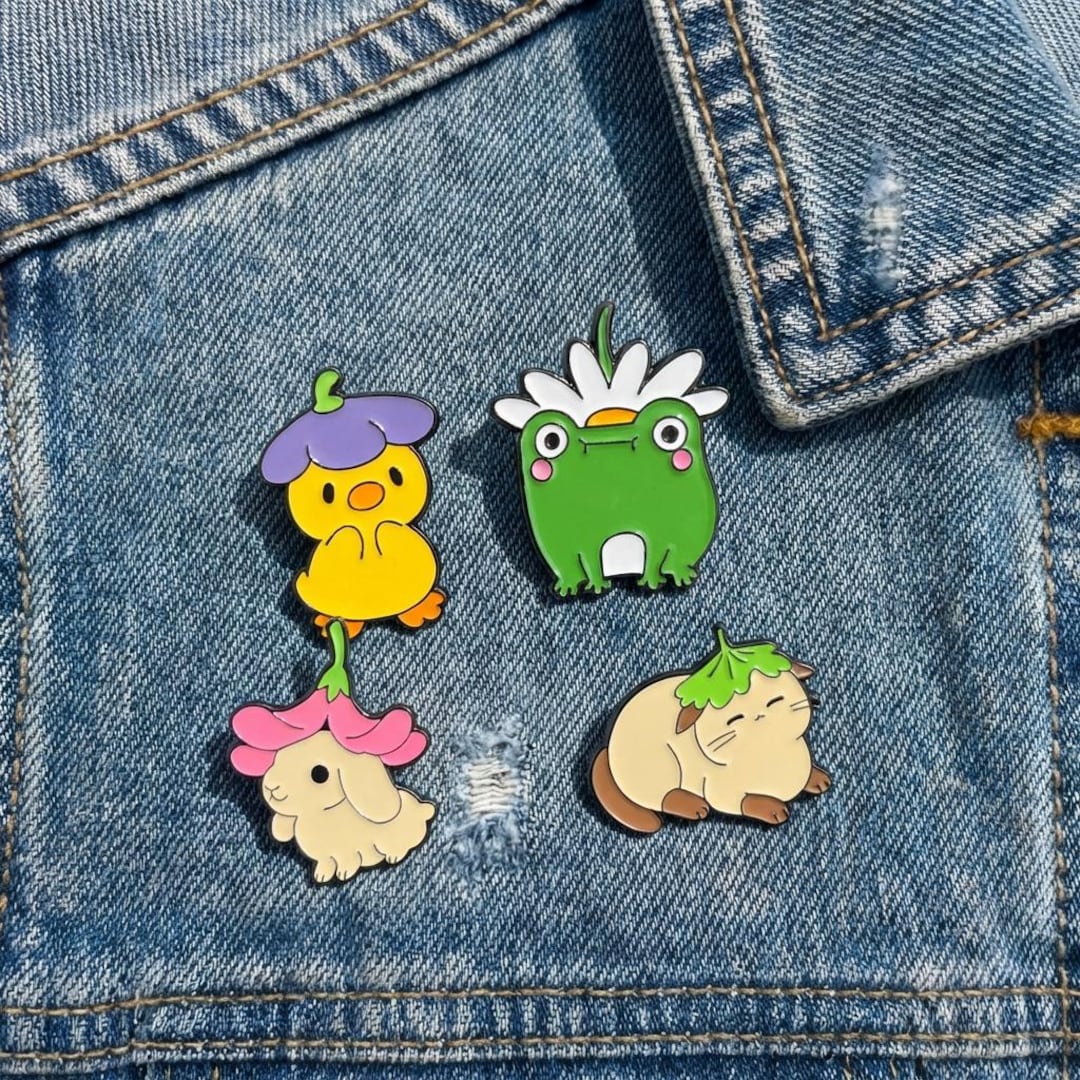 Cute Animal Enamel Pins Set, Kawaii Flower Hat Brooch Collection, Frog ...