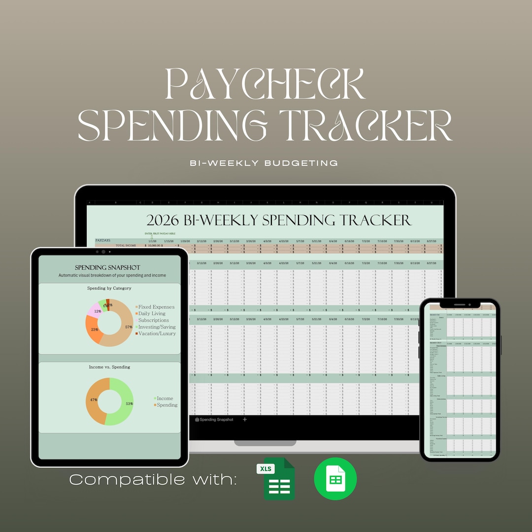Bi-weekly Budget Spreadsheet | Paycheck Tracker, Google Sheets & Excel ...