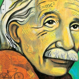 Portrait of Albert Einstein, 8x10 PRINT, Collage and Paint by Elizabeth ...