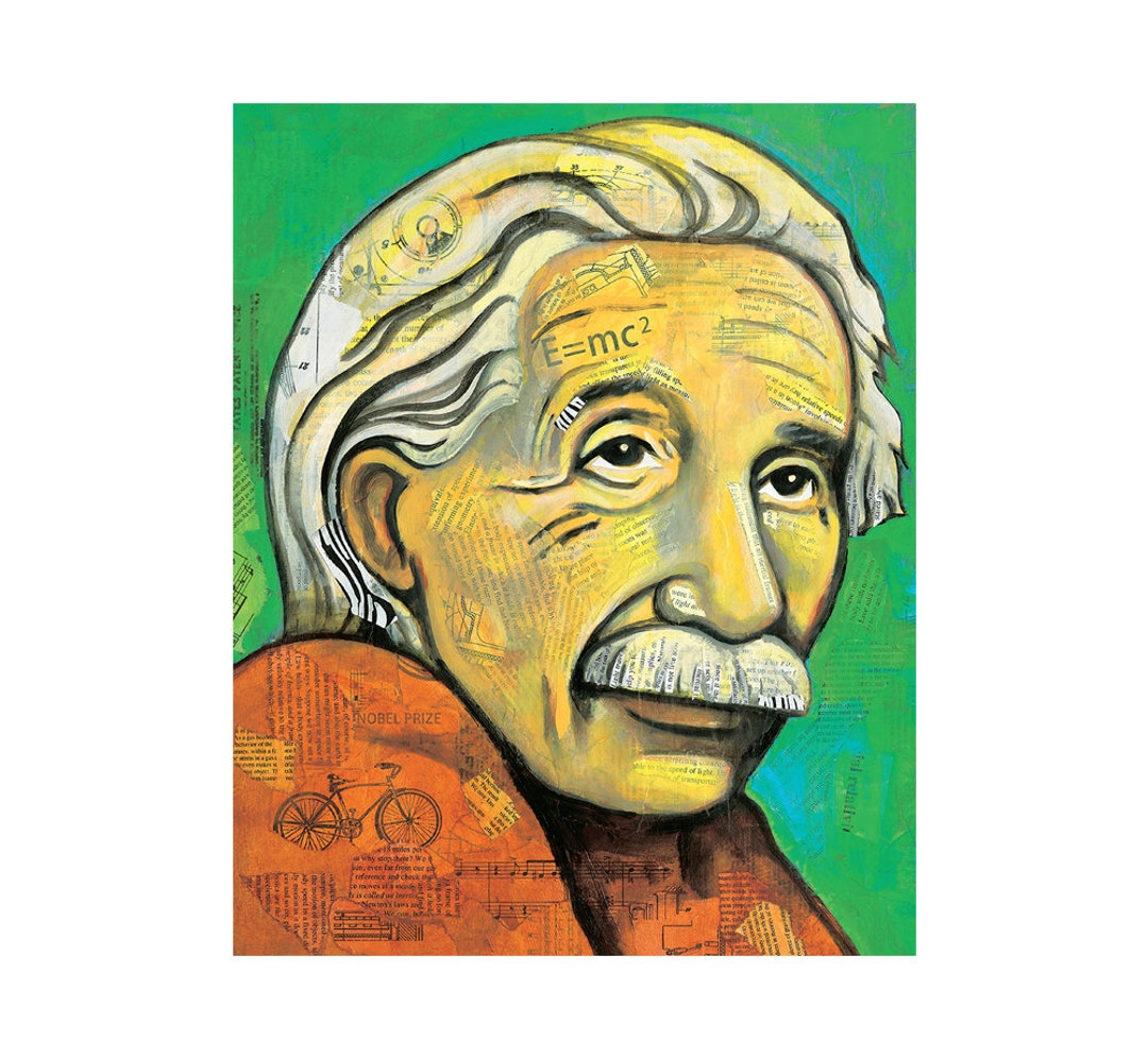 Portrait of Albert Einstein, 8x10 PRINT, Collage and Paint by Elizabeth ...