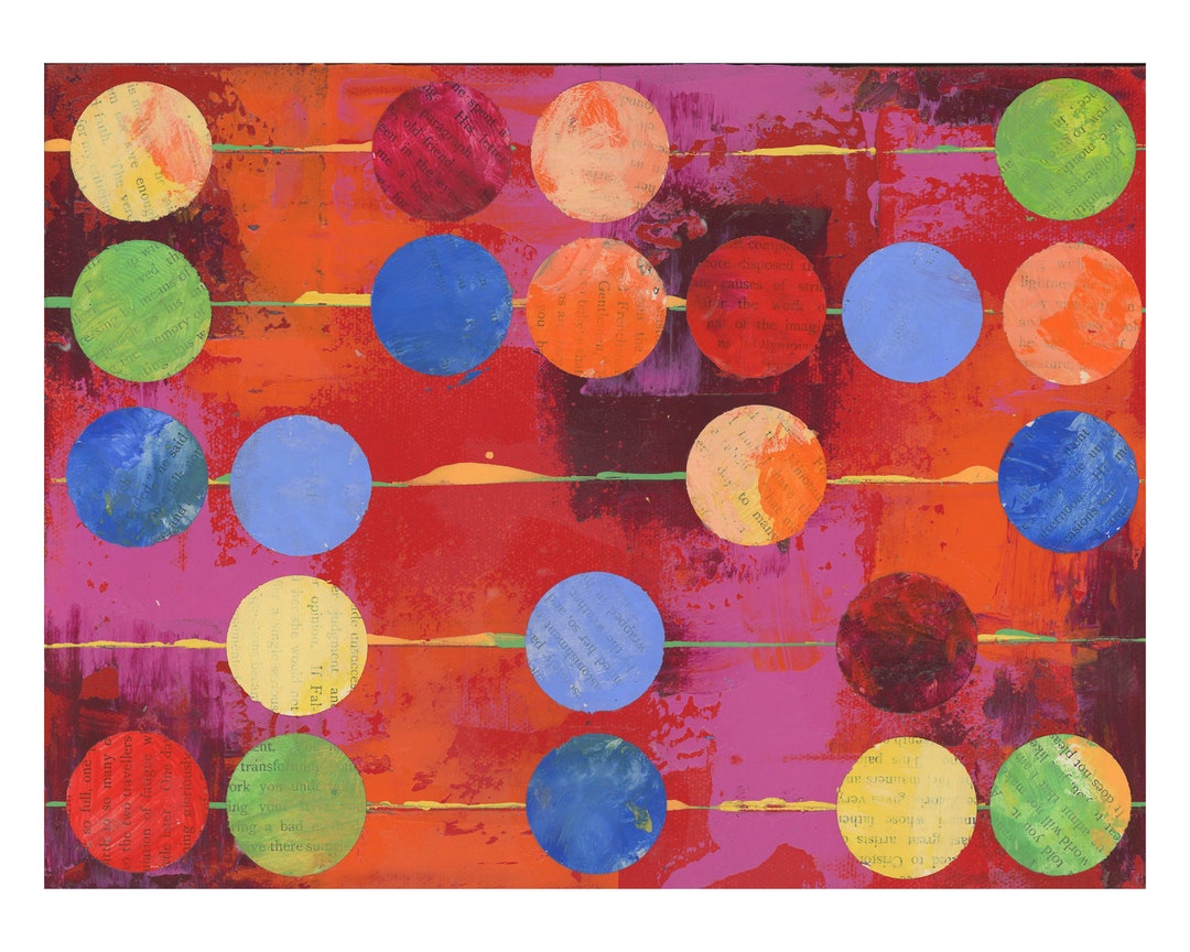 Abacus Abstract Collage Painting, Impasto Paint and Polka Dots ...