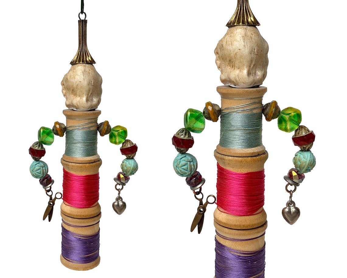 Crafty Lady Found Object Art Doll Ornament Spool Girl Mixed - Etsy