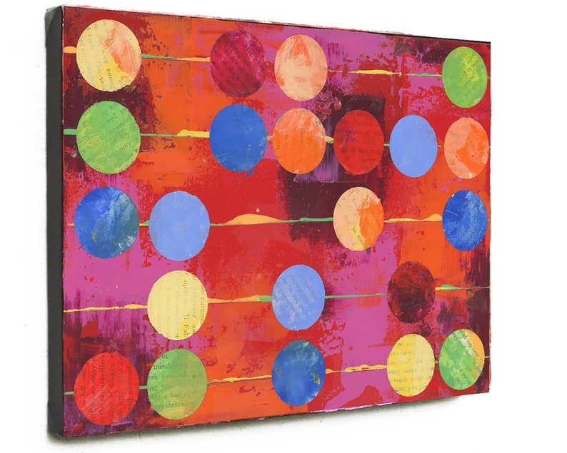 Abacus Abstract Collage Painting, Impasto Paint and Polka Dots ...