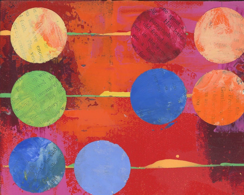 Abacus Abstract Collage Painting, Impasto Paint and Polka Dots ...