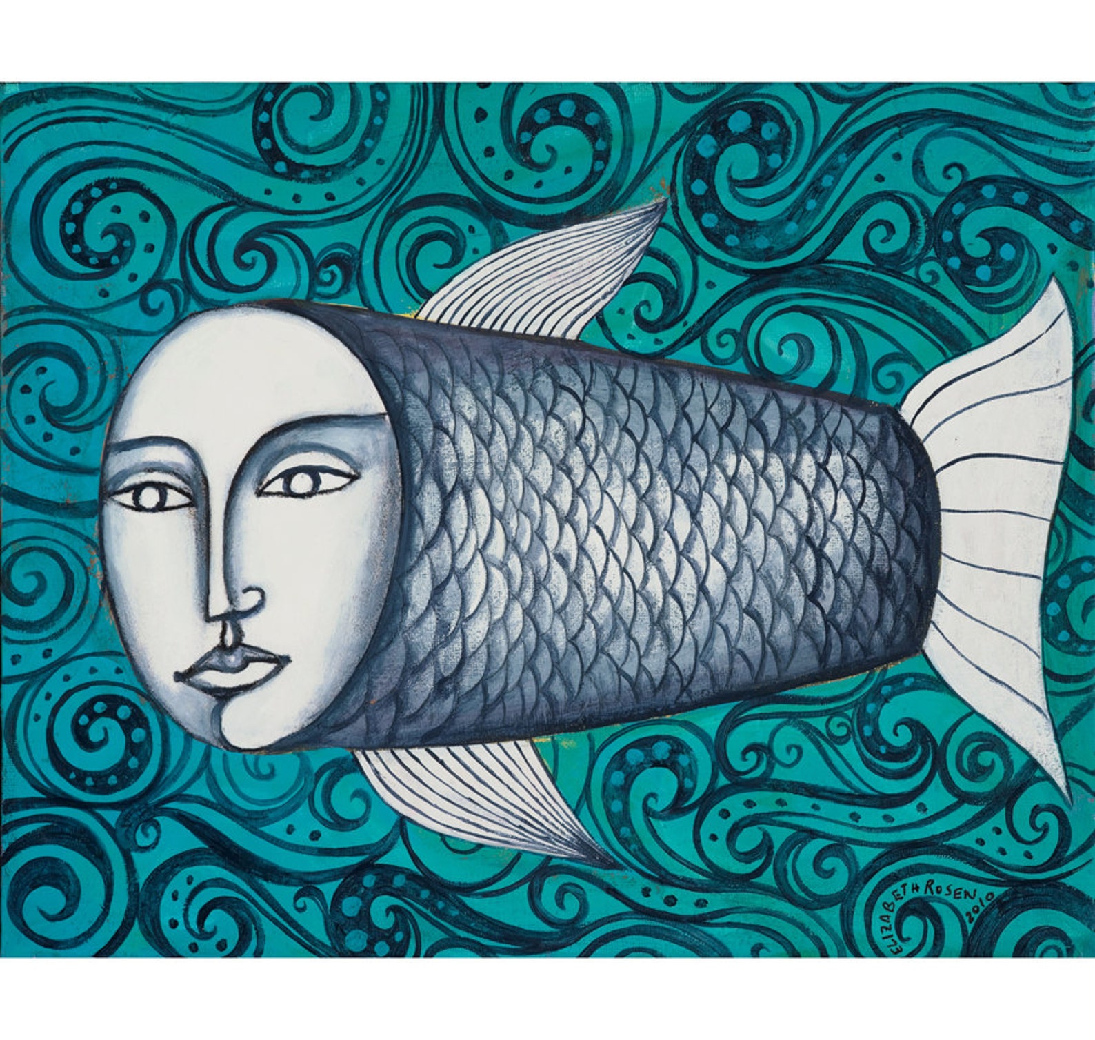 8x10 PRINT of Fish Woman, Mermaid Swimming in Ocean by Elizabeth Rosen ...