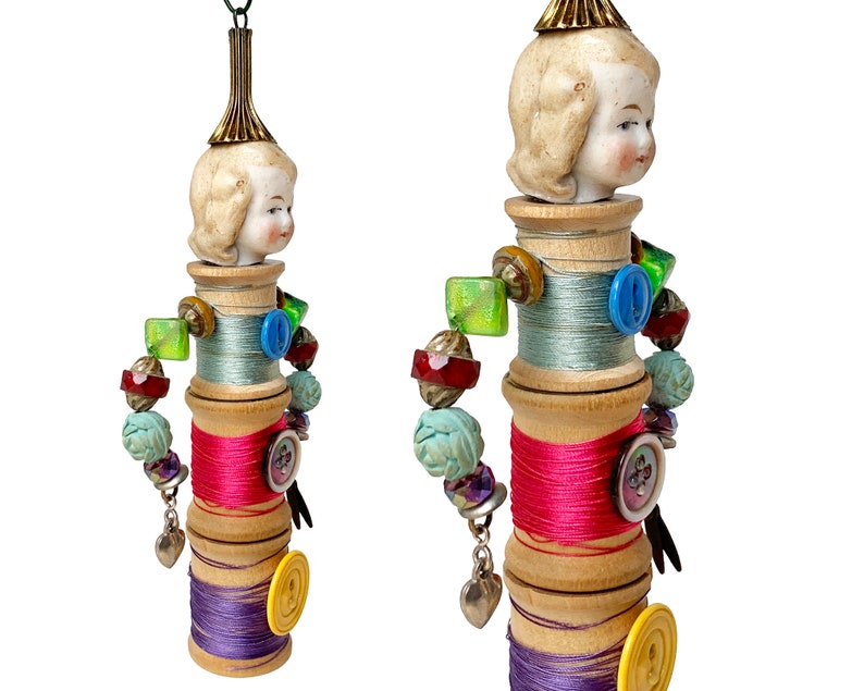 Crafty Lady Found Object Art Doll Ornament Spool Girl Mixed - Etsy