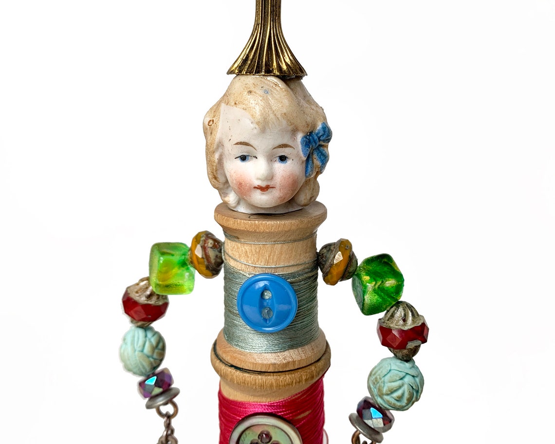 Crafty Lady Found Object Art Doll Ornament Spool Girl Mixed - Etsy